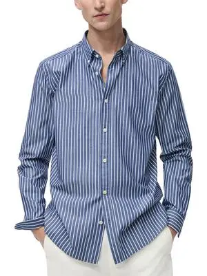 Mango Stripe Regular Fit Button-down Shirt - Dark Navy