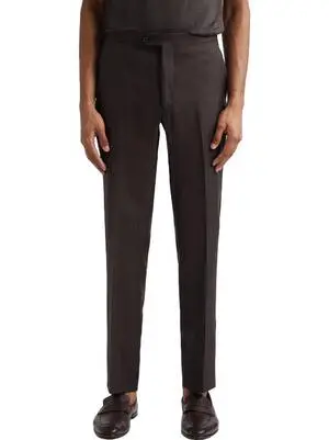 Thom Sweeney Pleated Linen Blend Trousers - Brown