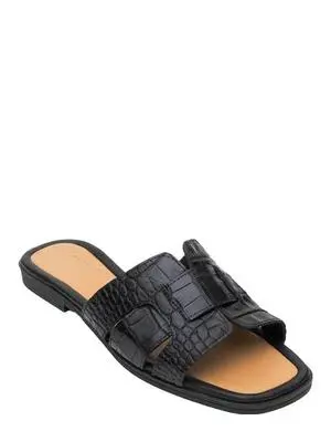 FOREVER & ALWAYS SHOES Notre Leather Slide Sandal Black Leather