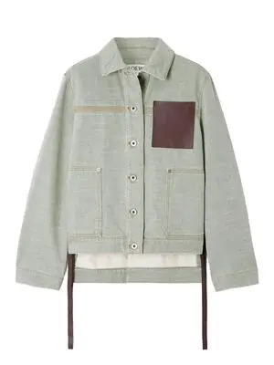 Loewe Leather-trimmed Denim Jacket - Green
