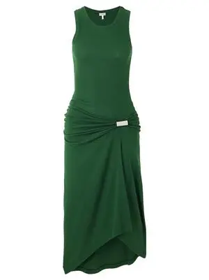 Loewe Asymmetric Ruched Ribbed Jersey Dress - Green