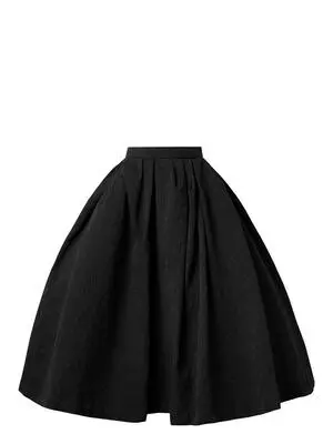 Carolina Herrera Pleated Cotton-blend Cloqué Midi Skirt - Black
