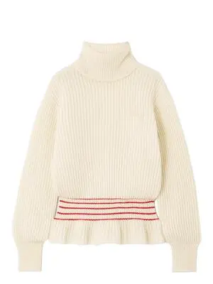 Chloé Turtleneck Striped Peplum Sweater - Neutrals