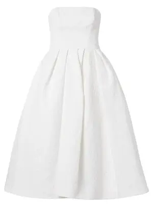 Carolina Herrera Strapless Pleated Cotton-blend Cloqué Midi Dress - White