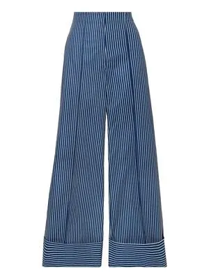 ANDRES OTALORA Refugios Striped Cotton-twill Wide-leg Pants - Blue