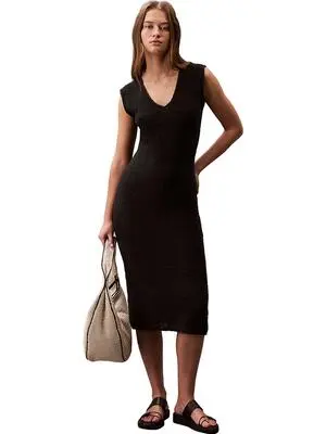 Calvin Klein Knit Sleeveless Midi Dress - Black