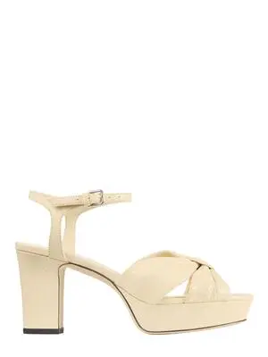 JIMMY CHOO Heloise 80 Elaphe Printed Leather Platform Sandals Buttermilk