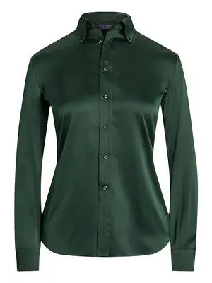 Ralph Lauren Cameron Satin Long-Sleeve Shirt Green