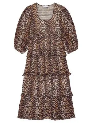 GANNI Leopard Print Midi Dress - Brown