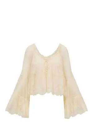 LoveShackFancy Darline Chiffon Silk Top - Ivory