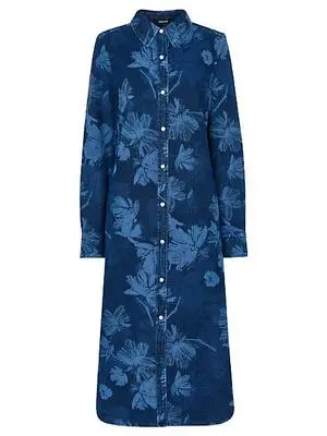 Whistles Chalk-print Relaxed-fit Denim Shirt Dress - Blue