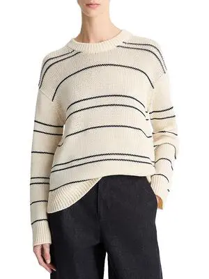 Vince Striped Pullover Sweater - Oat Shell/navy
