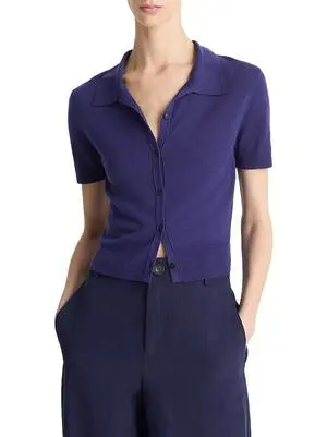 Vince Collared Button Up Top - Deep Iris