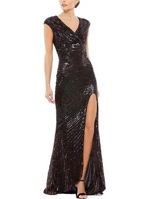 Mac Duggal Cap Sleeve Sequined Gown - Brown