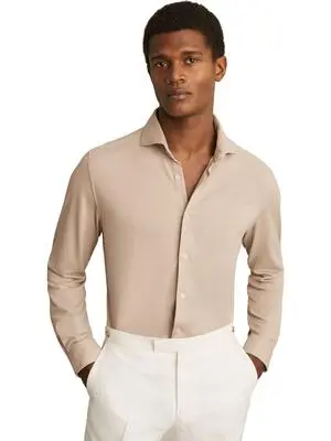 REISS Bobby Modal Blend Cutaway Collar Shirt Stone