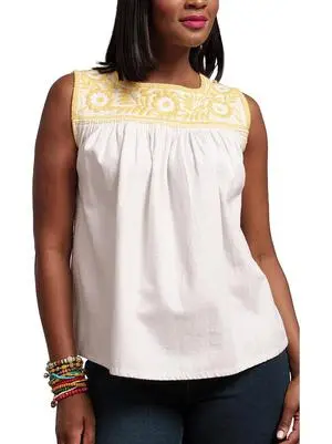 FRANCES VALENTINE Jess Floral Embroidered Top White/yellow