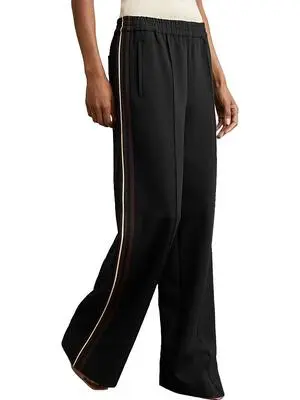 REISS Side Stripe Wide Leg Trousers - Black