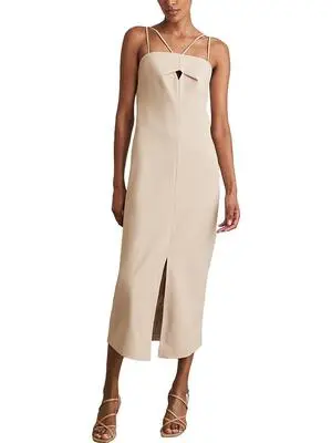 REISS Juni Fitted Midi Dress - Stone Neutral