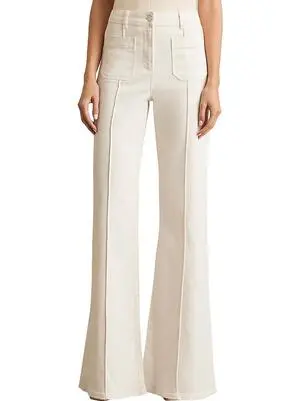 REISS Sakura Flare Patch Pocket Jeans Ecru
