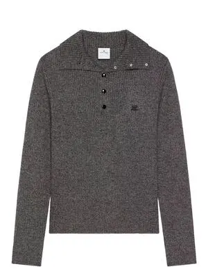 COURREGES Ribbed-knit Polo Top - Grey