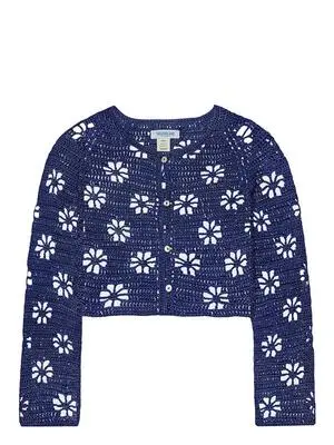Calle Del Mar Floral Crochet Cardigan - Navy