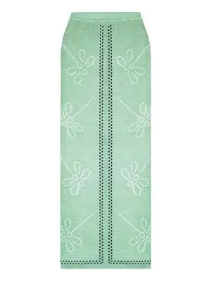 Calle Del Mar Garden Party A-line Midi Skirt - Green