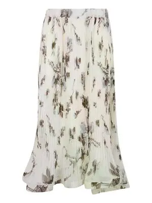 P.a.r.o.s.h Pleated Floral-print Midi Skirt - White