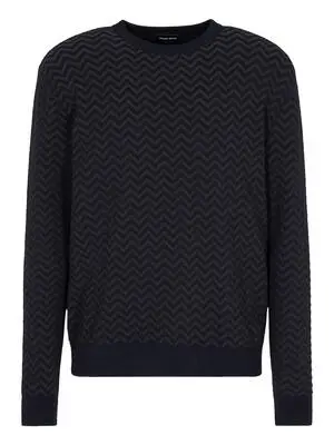 Giorgio Armani Plated Chevron Virgin Wool Crew-neck Jumper - Blue