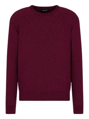 Giorgio Armani Plated Chevron Virgin Wool Crew-Neck Jumper Burgundy
