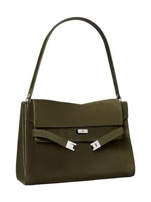 Tory Burch Tory Burch Large Lee Radziwill Suede Shoulder Bag Dark Olive