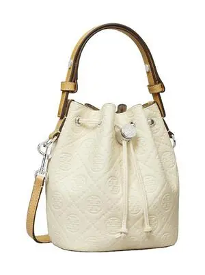Tory Burch Tory Burch T Monogram Pebbled Mini Bucket Bag Warm White