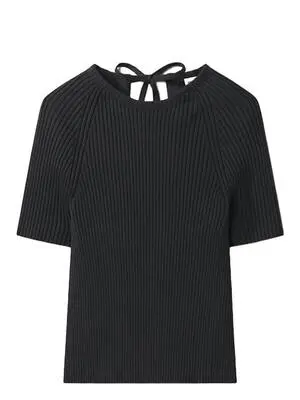 Tory Burch Ribbed Cotton Pullover - Black
