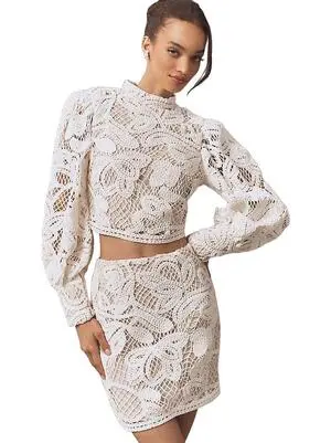 ELLIATT Kyra Crochet Balloon-sleeve Top & Mini Skirt Set - Ivory
