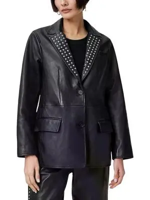 ALLSAINTS Studded Leather Blazer - Black