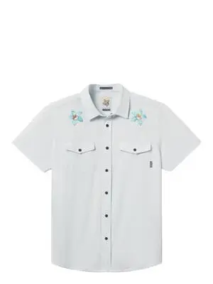 BAJA LLAMA Floral Projectdissident Western Front Snap Button Up - Light Blue