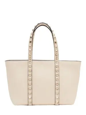 Valentino Garavani Mini Rockstud Leather Tote Light Ivory