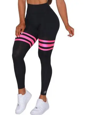 BOMBSHELL SPORTSWEAR Scrunch Thigh Highs Black & Neon Pink