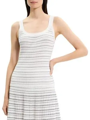 Theory Ribbed Contrast Stripe Tank - White Black