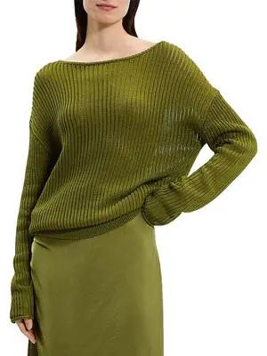 Theory Easy Open Neck Pullover Sweater - Avocado