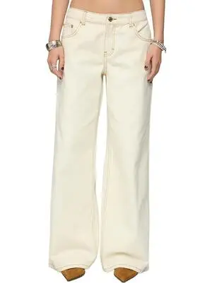 EDIKTED Contrast Stitch Low Rise Wide Leg Jeans - Cream