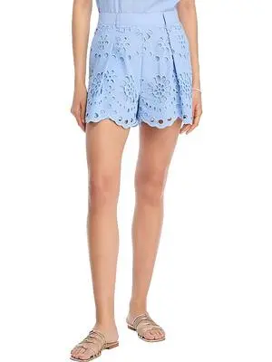 Aqua Floral Eyelet Shorts - Light Blue