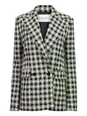 Nina Ricci Tweed Gingham Check Double-breasted Jacket - Black