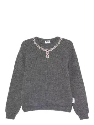 Moschino Jewel-embellished Ribbed Sweater - Grey