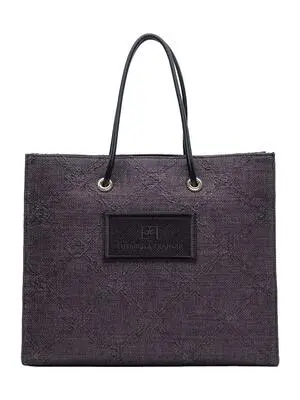 Elisabetta Franchi Large Jacquard Raffia Tote - Black
