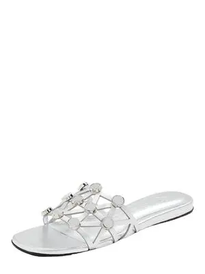 Attico Grid Slide Flats - Silver