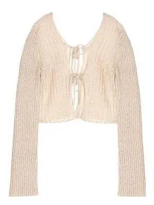 MIISTA Knitted Cardigan With Metallic Thread - Beige