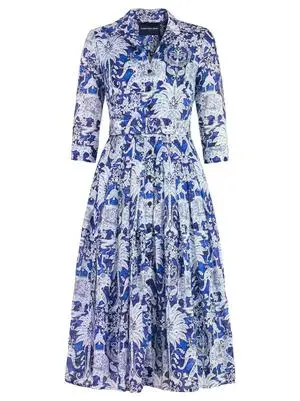 Samantha Sung Audrey Elephant-print Pleated Midi Dress - Blue