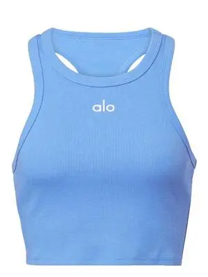 Alo Yoga Aspire CottonBlend Jersey Crop Top Crystal Clear Blue/white