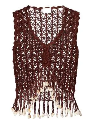 Anna Kosturova Crochet Fringed Crop Top - Brown
