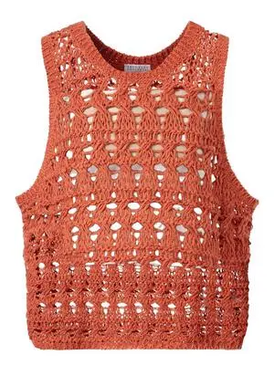 Brunello Cucinelli Jute And Cotton-blend Sweater Vest - Orange